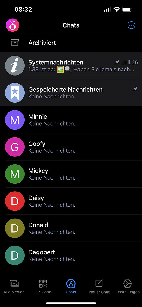 Move “New Chat” button down next to the “QR-Code” and “Chats” buttons ...