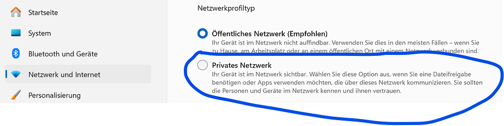 Add hint: Select on Windows desktop "Private Network" to add a second ...